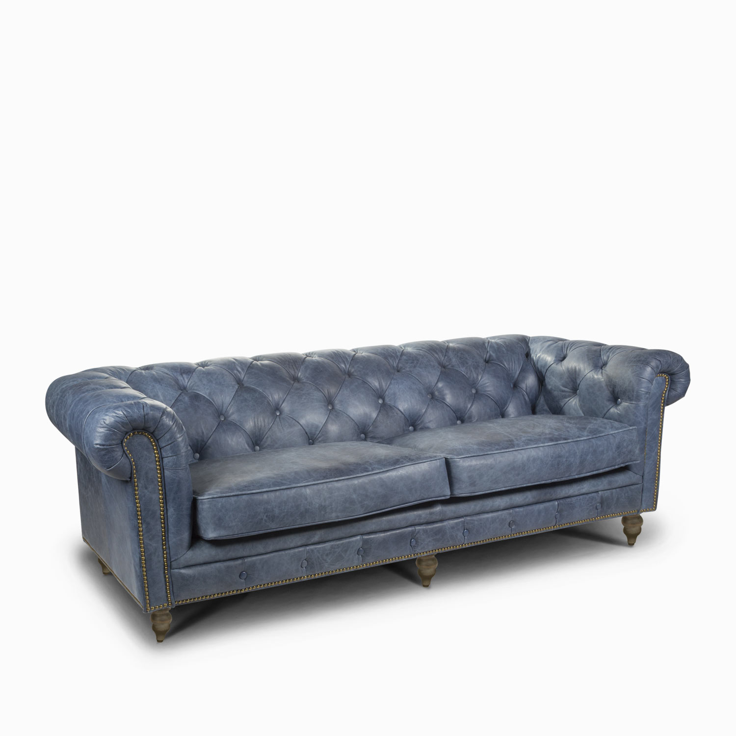 Sofa cuero 3pt capitoneado azul | Ambiente Living