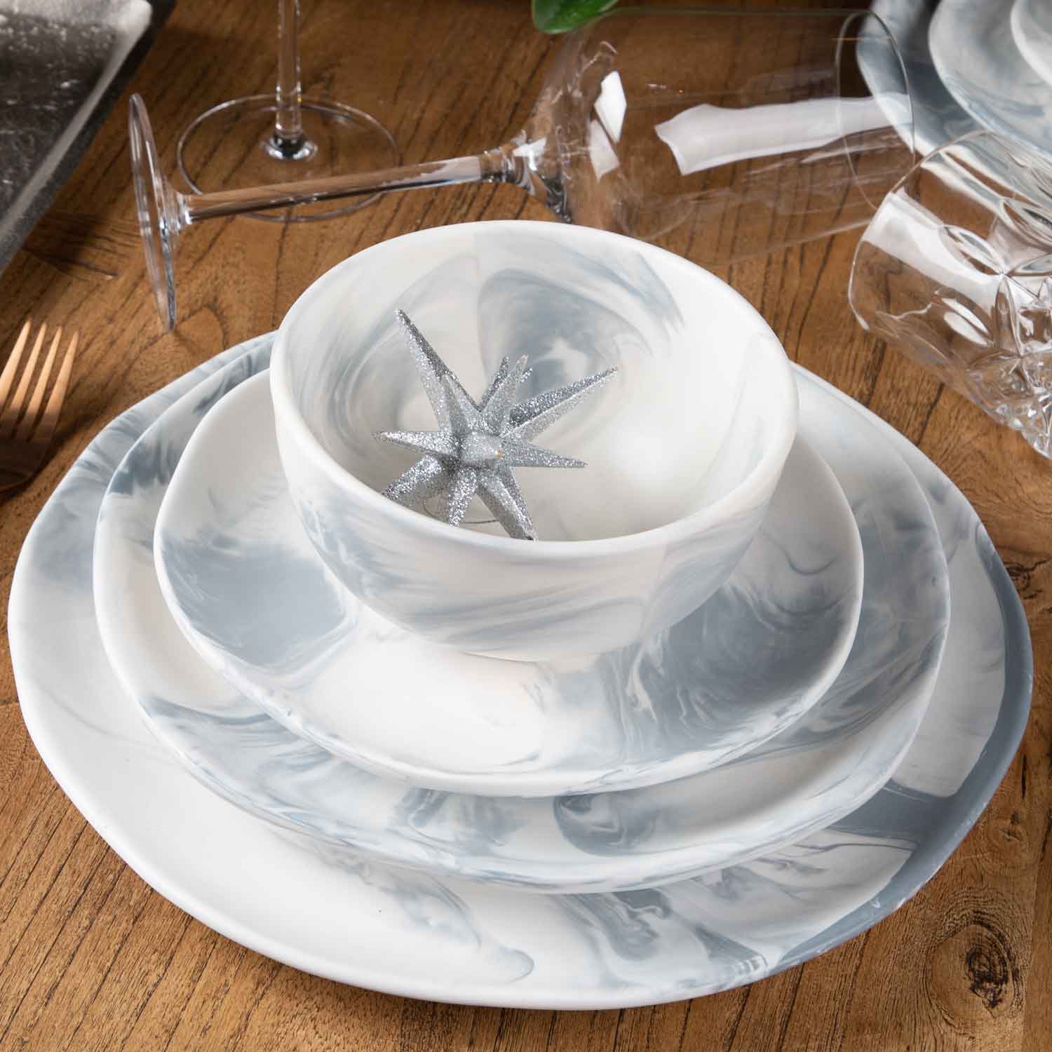 Plato mármol 21 cm setx4| Ambiente Gourmet