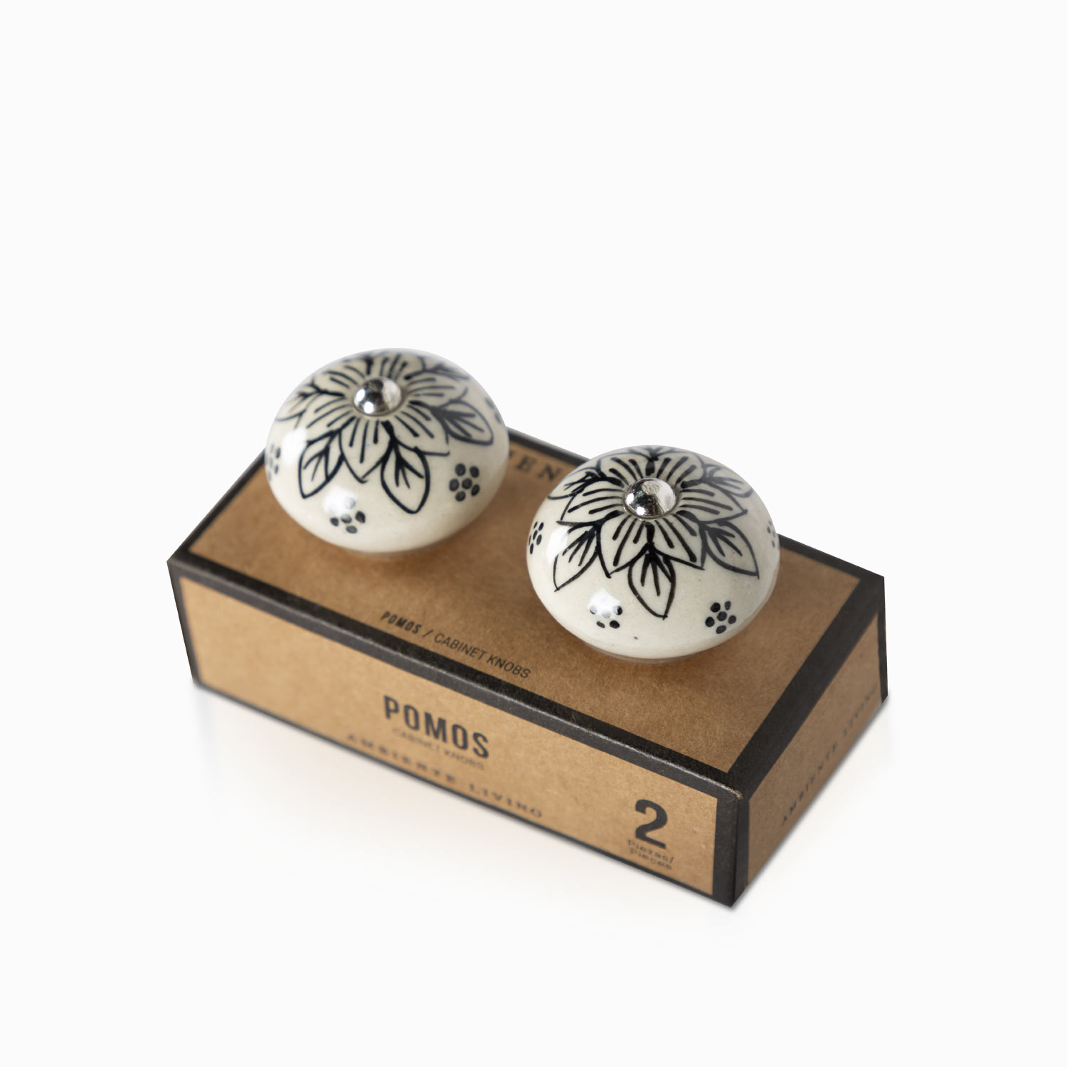 Pomo ceramica flor negra set x 2 | Ambiente Living