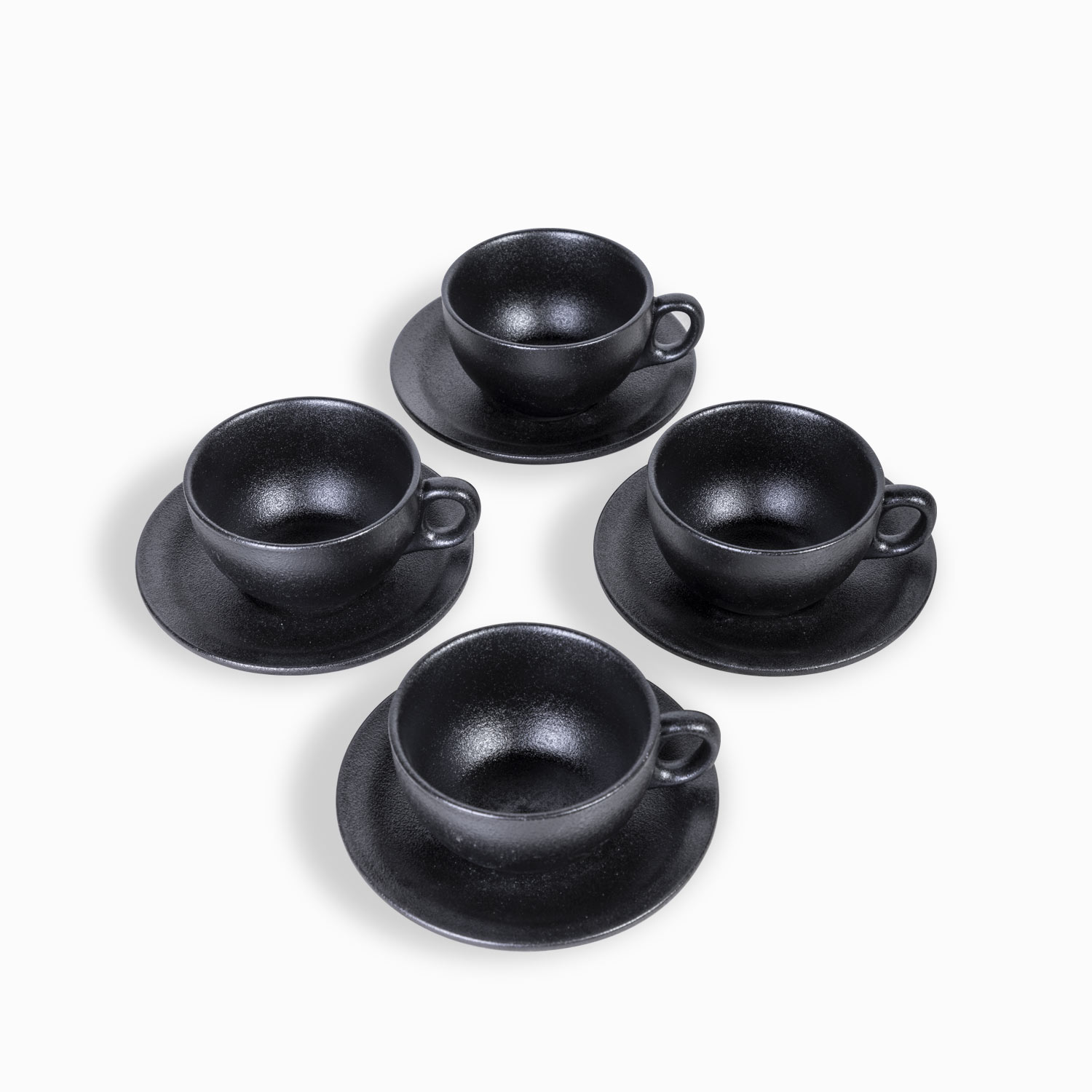 Pocillo y plato negro mate 260 ml setx4| Ambiente Gourmet