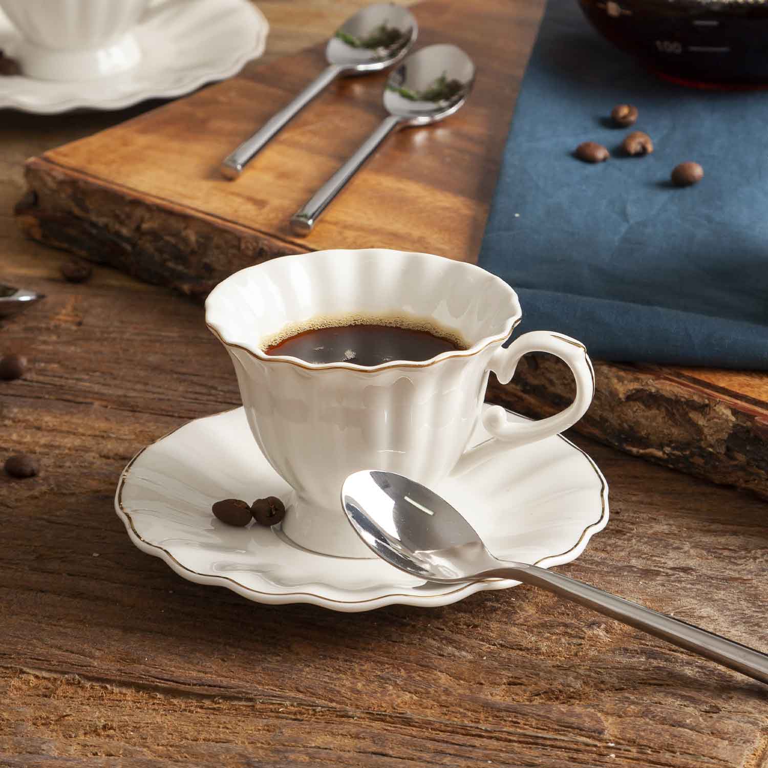 Pocillo Y Plato Anne Borde Dorado 110Mlset4|Ambiente Gourmet