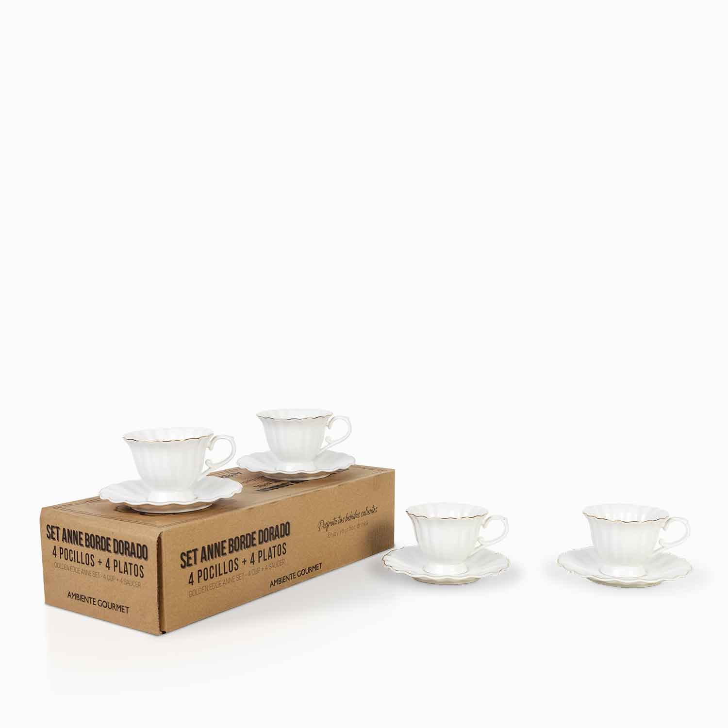 Pocillo Y Plato Anne Borde Dorado 110Mlset4|Ambiente Gourmet